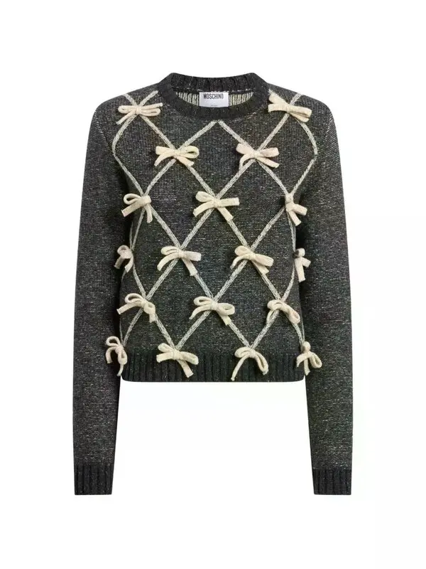 Moschino Diamond-knit Sweater With Bow Embellishments - Grey