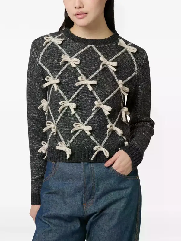 Moschino Diamond-knit Sweater With Bow Embellishments