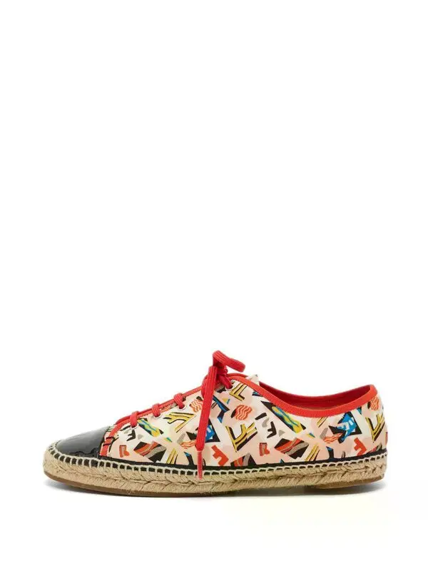 Fendi Junia Graphic Print Patent Trim Lace-up Espadrille Sneakers - Neutrals