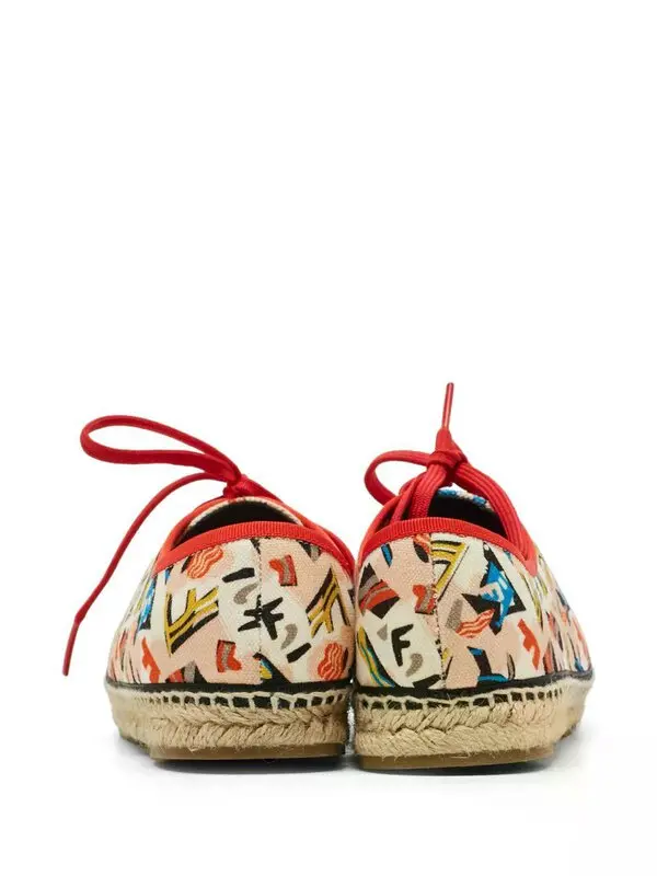 Fendi Junia Graphic Print Patent Trim Lace-up Espadrille Sneakers