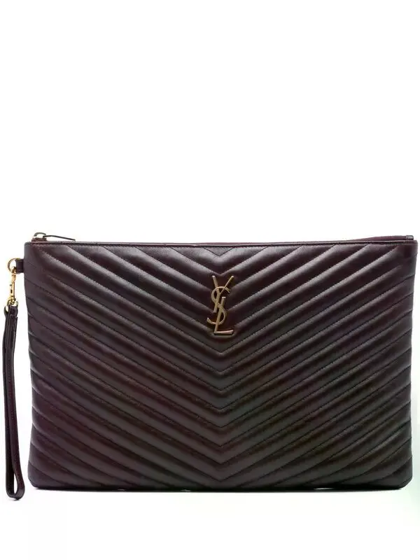 Saint Laurent Chevron Calfskin Cassandre Document Holder Clutch Bag - Red