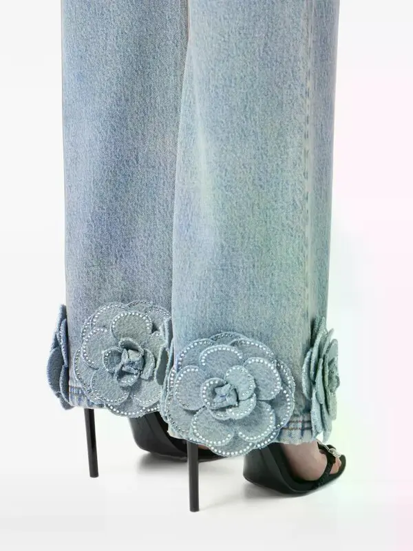 Philipp Plein Strass-embellished Floral-appliqué Denim Trousers