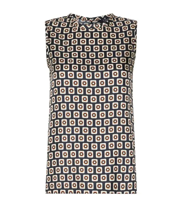 Max Mara Silk Geometric Print Sleeveless Blouse - Navy