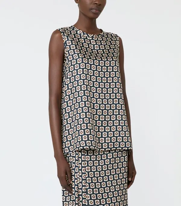 Max Mara Silk Geometric Print Sleeveless Blouse
