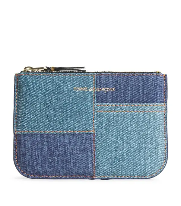 Play Comme Des Garcon Lambskin Denim-patch Wallet - Blue