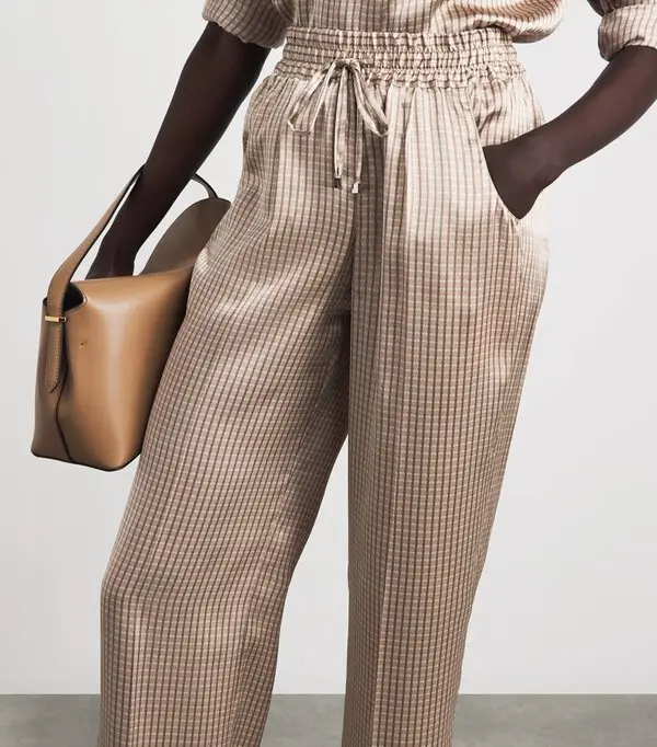 Kiton Silk Printed Pleated Drawstring Trousers