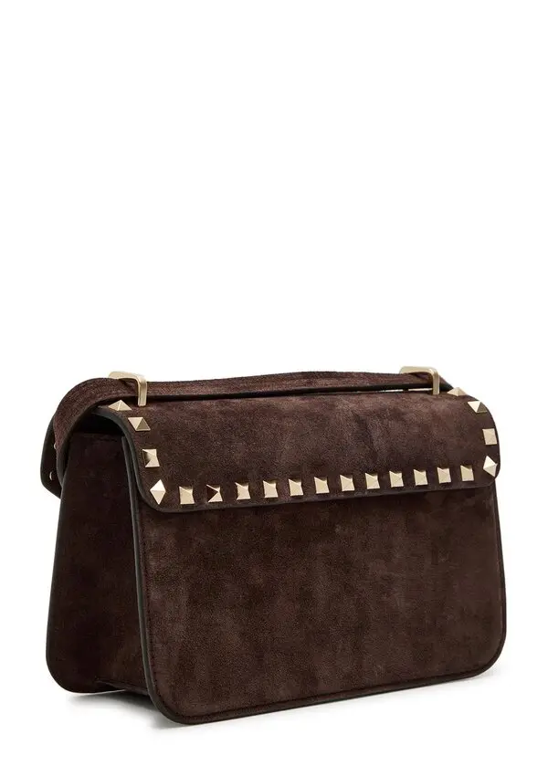 Valentino Garavani Rockstud Small Suede Shoulder Bag - Brown
