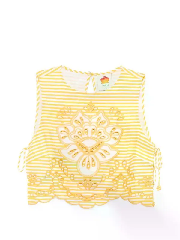 Farm Rio Embroidered Striped Sleeveless Cropped Top