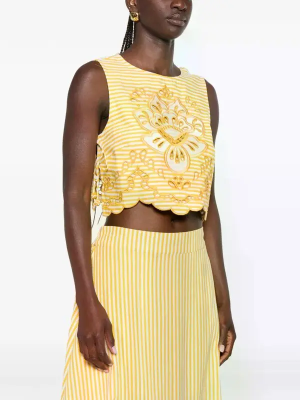 Farm Rio Embroidered Striped Sleeveless Cropped Top