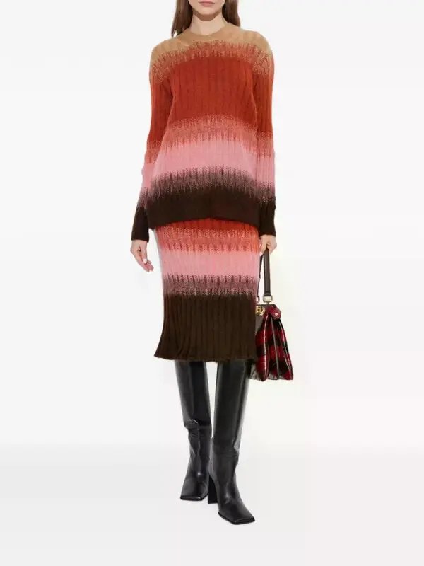 Fendi Ribbed-knit Striped Midi Skirt - Red