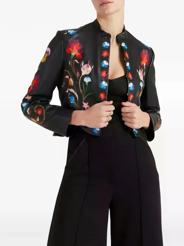 TEMPERLEY LONDON Toledo Floral-embroidered Leather Cropped Jacket