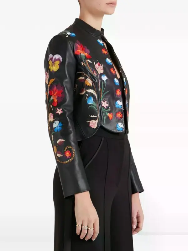 TEMPERLEY LONDON Toledo Floral-embroidered Leather Cropped Jacket