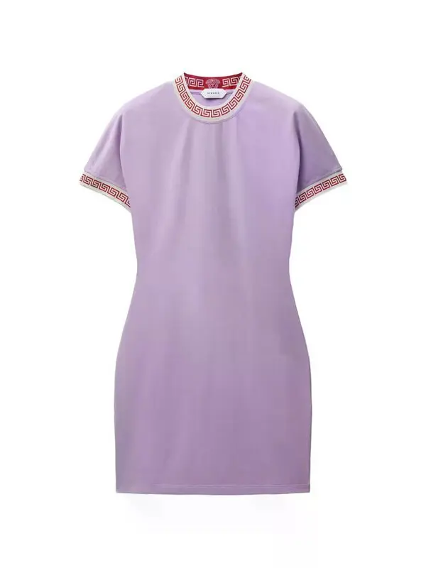 Versace Jacquard Greca Medusa Crewneck Mini Dress - Purple