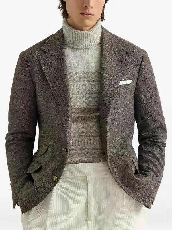 Brunello Cucinelli Mouliné Virgin Wool Twill Deconstructed Cavallo Blazer - Brown