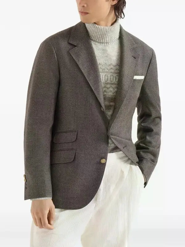 Brunello Cucinelli Mouliné Virgin Wool Twill Deconstructed Cavallo Blazer - Brown