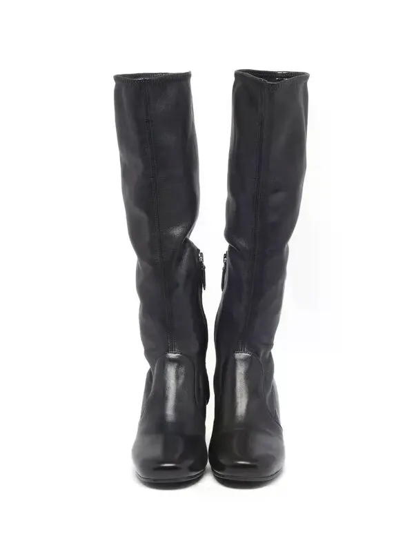 Prada Leather Round Toe Block Heel Knee-high Boots