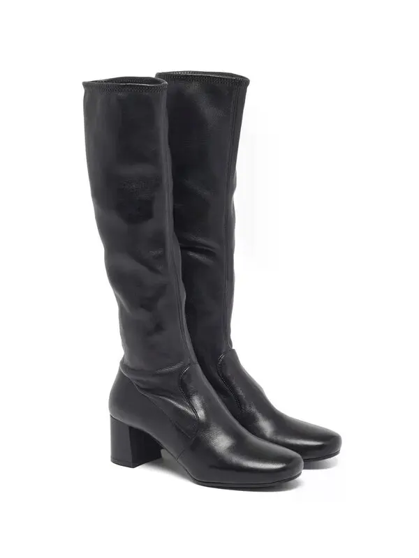 Prada Leather Round Toe Block Heel Knee-high Boots