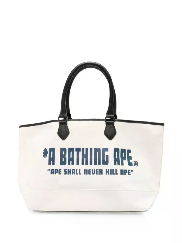 A BATHING APE Logo Print Tote Bag - Neutrals