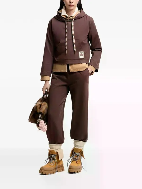 Moncler Logo-patch Cropped Hoodie - Brown