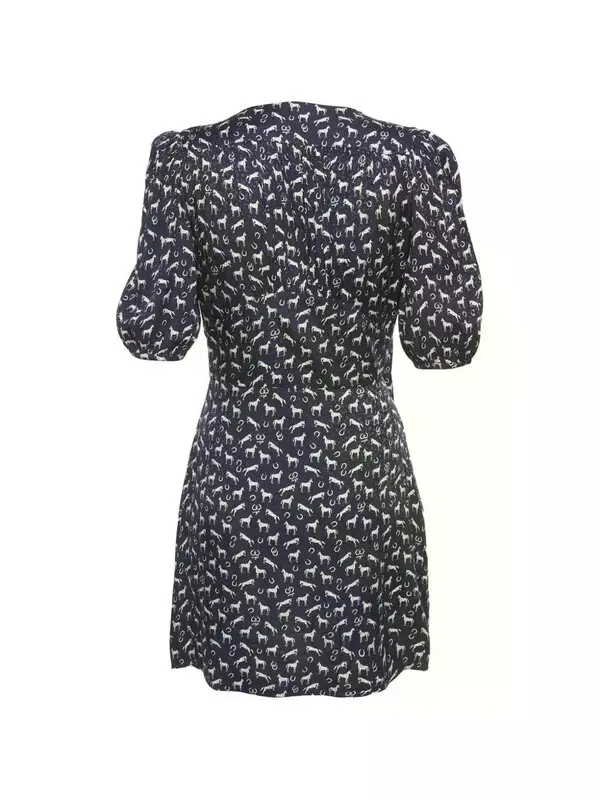 Maje Navy Horse-print V-neck Midi Wrap Dress