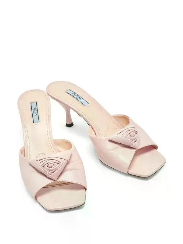 Prada Rose Detail Leather Slide Sandals