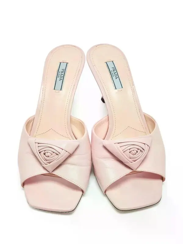 Prada Rose Detail Leather Slide Sandals