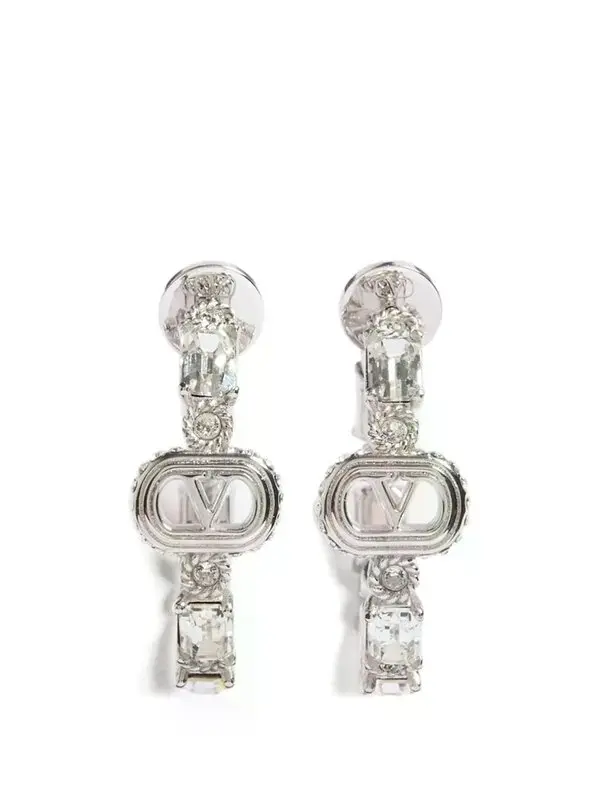 Valentino Garavani Oval Metal Hoop Earrings With Swarovski Crystals - Silver