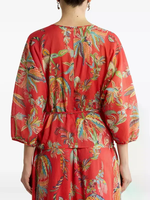 Etro Paisley Print Ruffled V-neck Blouse