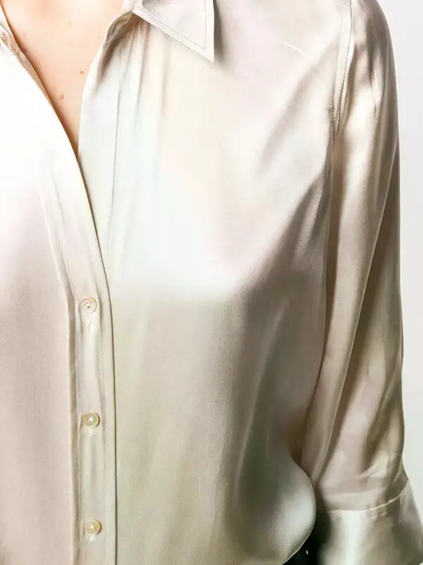 L'Agence Champagne Silk Button-up Shirt With Three-quarter Length Sleeves - Neutrals