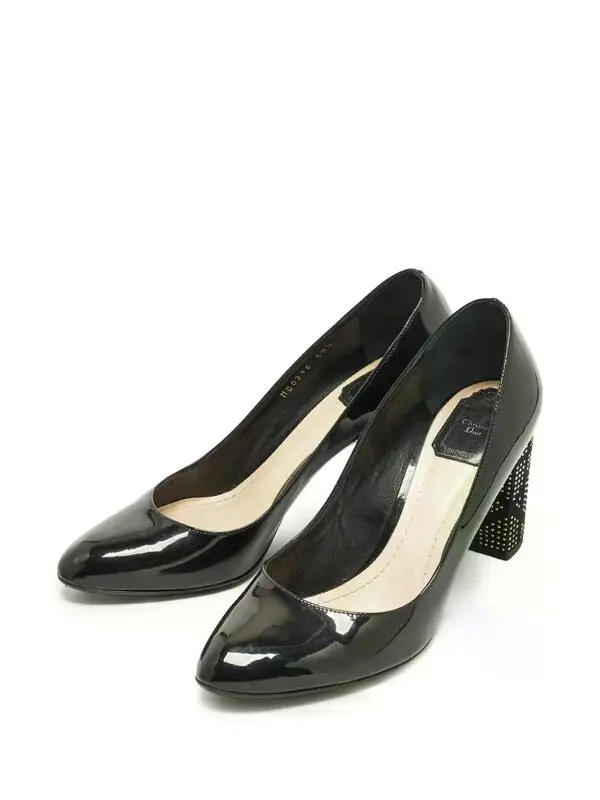 Dior Patent Leather Stud-embellished Block Heel Pumps - Black