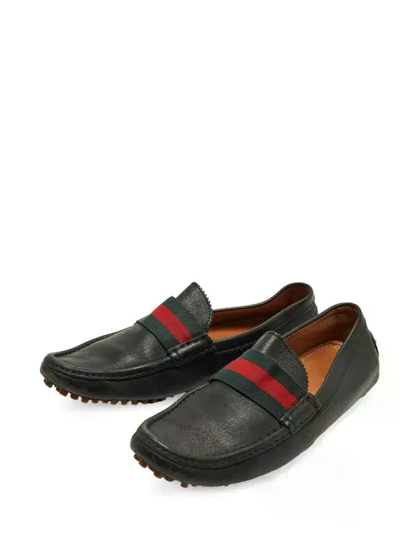 Gucci Leather Web Stripe Driver Loafers