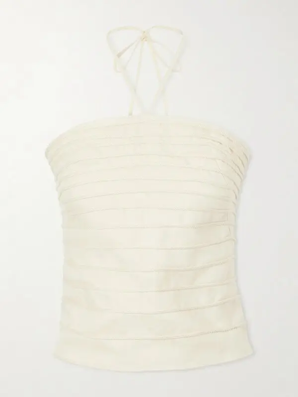 ANDRES OTALORA En Tu Luz' Embroidered Linen Bustier Top - Neutrals