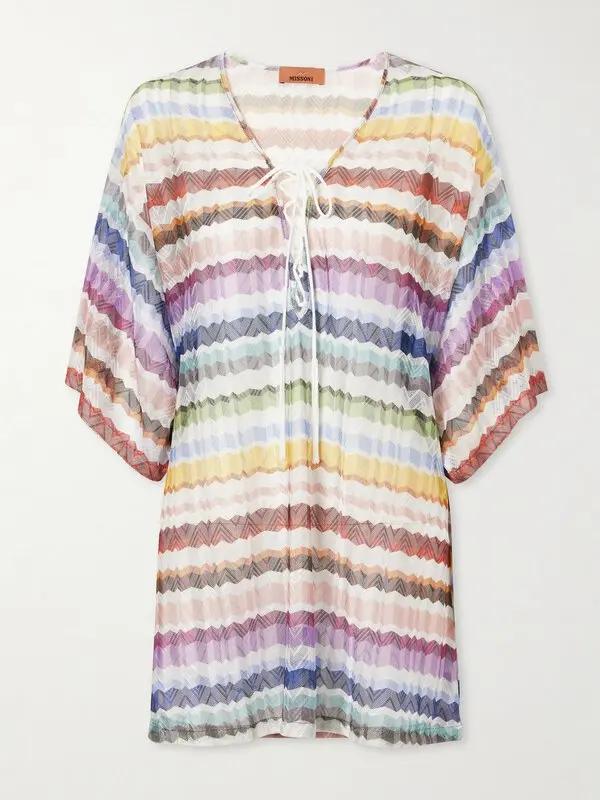 Missoni Lace-up Striped Metallic Crochet-knit Coverup - Multi
