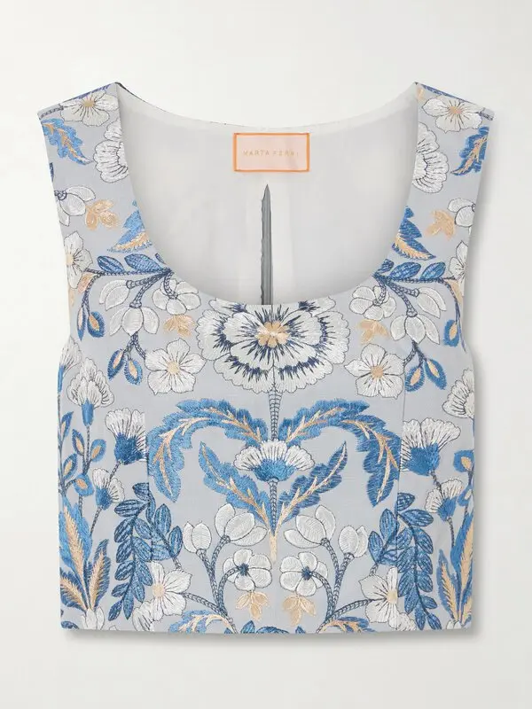 MARTA FERRI Embroidered Woven Blouse - Blue