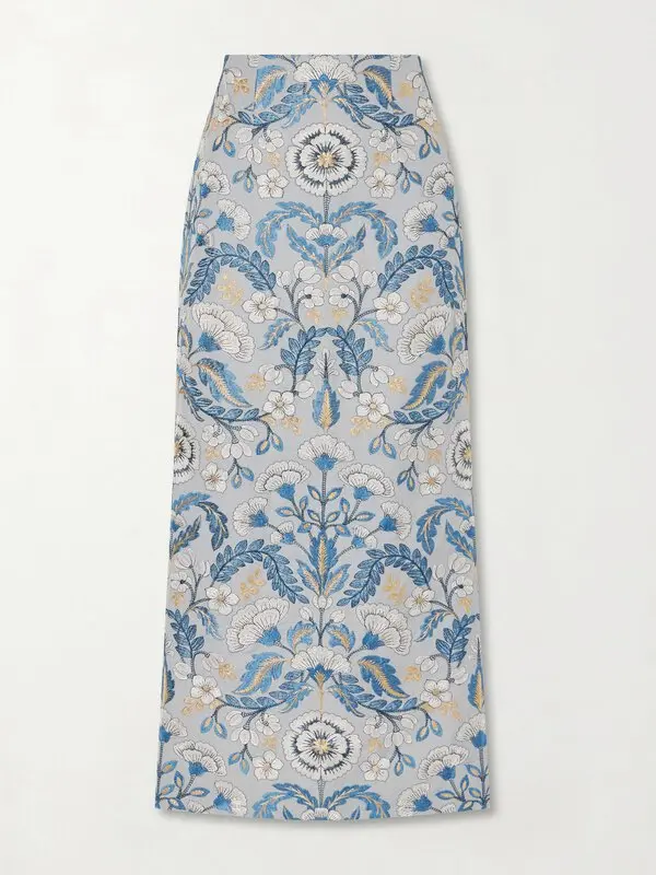 MARTA FERRI Embroidered Floral Midi Skirt