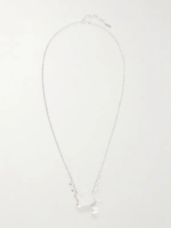 Completedworks Pendulum Recycled Necklace With Cubic Zirconia, Crystal And Pearl - Silver