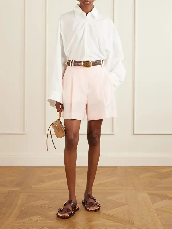 Another Tomorrow Pleated Linen Shorts