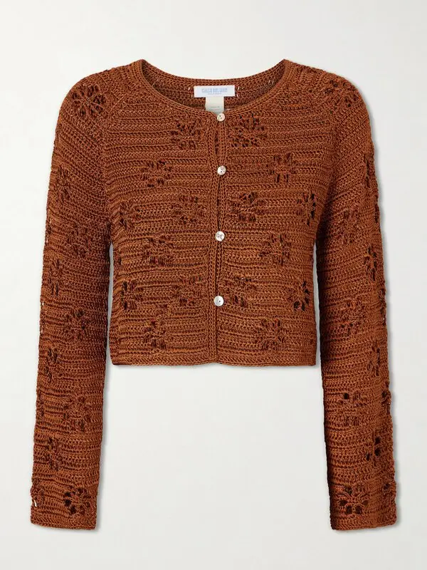 Calle Del Mar Crocheted Floral Motif Cardigan - Brown