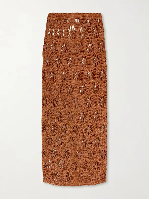 Calle Del Mar Crocheted Midi Skirt - Brown