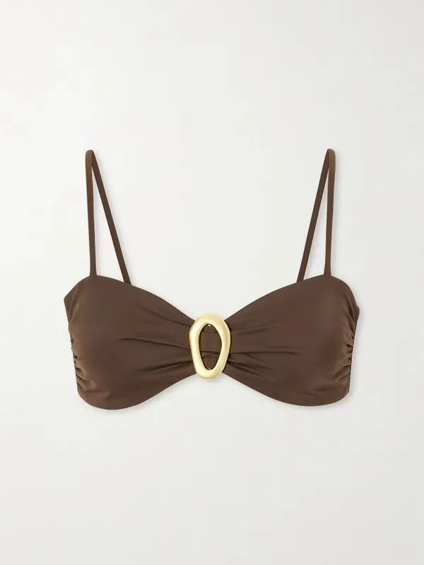 AWAY THAT DAY Cabo Verde Embellished Bikini Top - Brown