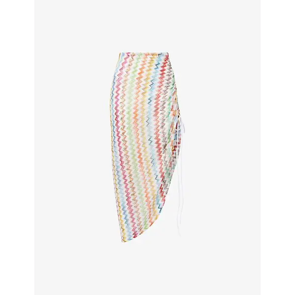 Missoni Asymmetric Ruched Knitted Midi Skirt
