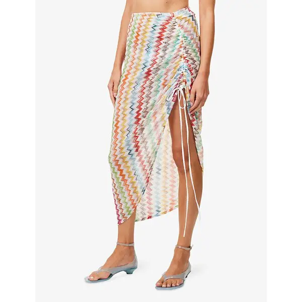 Missoni Asymmetric Ruched Knitted Midi Skirt