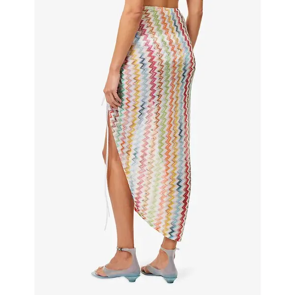 Missoni Asymmetric Ruched Knitted Midi Skirt