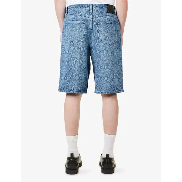 DAILY PAPER Snake-print Straight-leg Denim Shorts