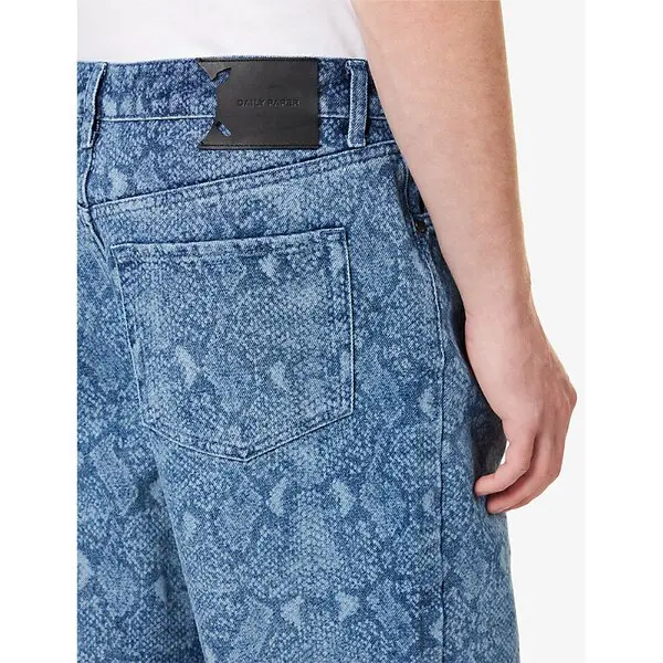 DAILY PAPER Snake-print Straight-leg Denim Shorts