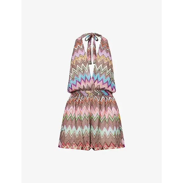 Missoni Halter-neck Chevron Knitted Jumpsuit Cover-up - Multi