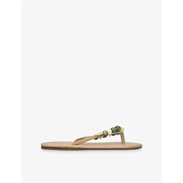 ANCIENT GREEK SANDALS Saionara Bead-embellished Leather Thong Sandals - Bone