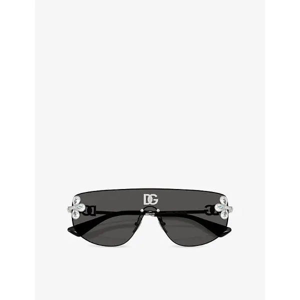 Dolce & Gabbana Dg2333b Shield-frame Metal Sunglasses With Crystal Embellishments