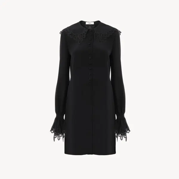 Chloé Long Sleeve Mini Dress With Lace Inserts - Black