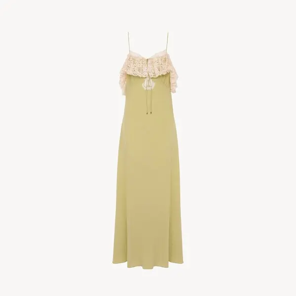 Chloé Crêpe De Chine & Lace Maxi Dress - Dusty Green
